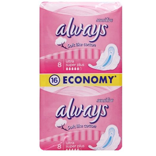 Always Sensitive Ultra Super Plus / Олуейс Сензитив Дамски Превръзки Ултра Супер Плюс х2*8 броя ...