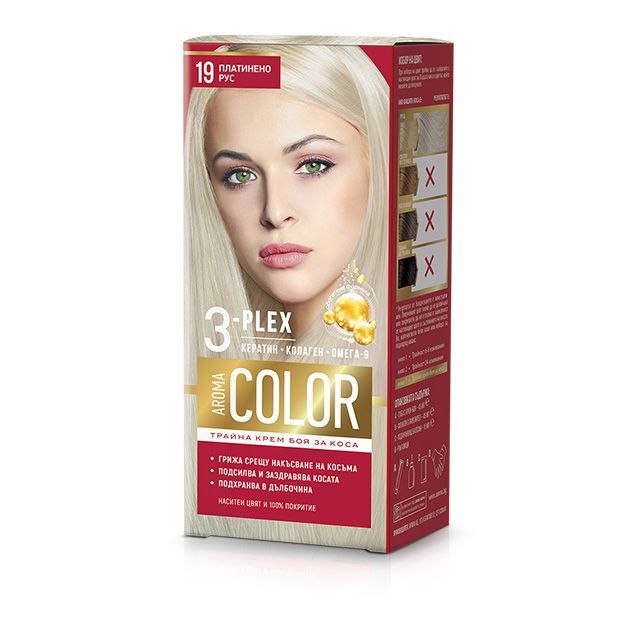 Aroma Color Дълготрайна крем-боя за коса, цвят 19 Платинено рус