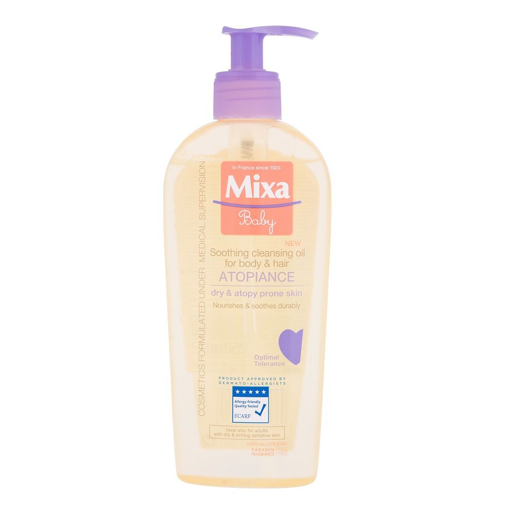 Mixa Baby Успокояващо и почистващо олио за тяло и коса за атопична кожа ...