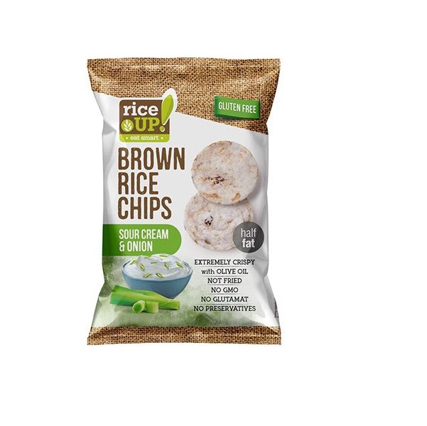 Rice Up Brown Rice Chips Sour Cream & Onion Чипс от кафяв пълнозърнест ...