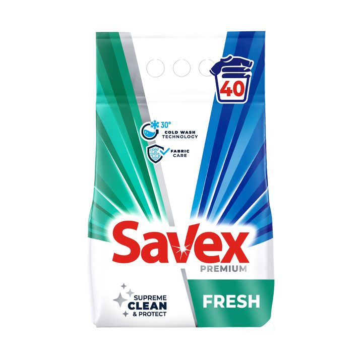 Savex 2in1 Fresh Прах за пране за бели и цветни дрехи x4 кг