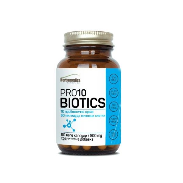 Herba Medica Pro10 Biotics Пробиотик с 10 пробиотични щама 500 мг x60 ...