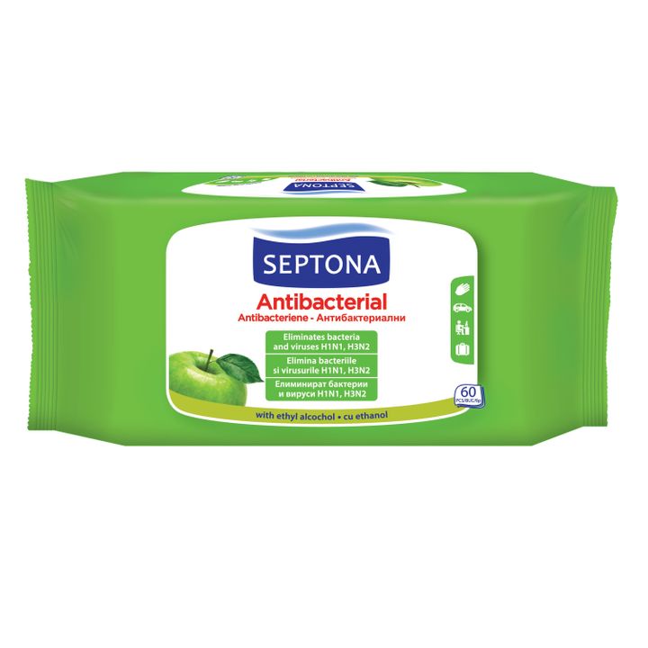 Septona Apple Антибактериални мокри кърпи с аромат на зелена ябълка x60 ...