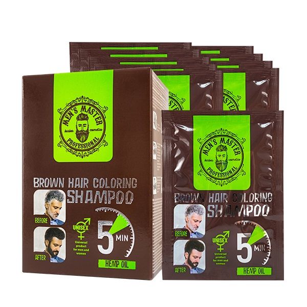Men's Master Оцветяващ шампоан за коса - сашета 10 броя x25 мл, кафяв