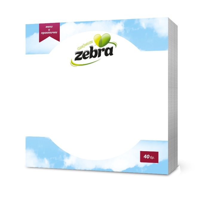 Zebra Еднопластови салфетки x40 броя, White