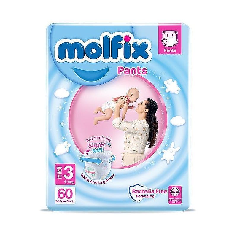 Molfix Pants 3 Midi Пелени-гащи за деца от 6 до 11 килограма x60 броя
