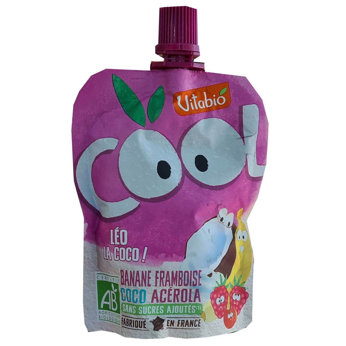 Vitabio Био плодов мус кокосово мляко, банан, малина и ацерола x85 грама