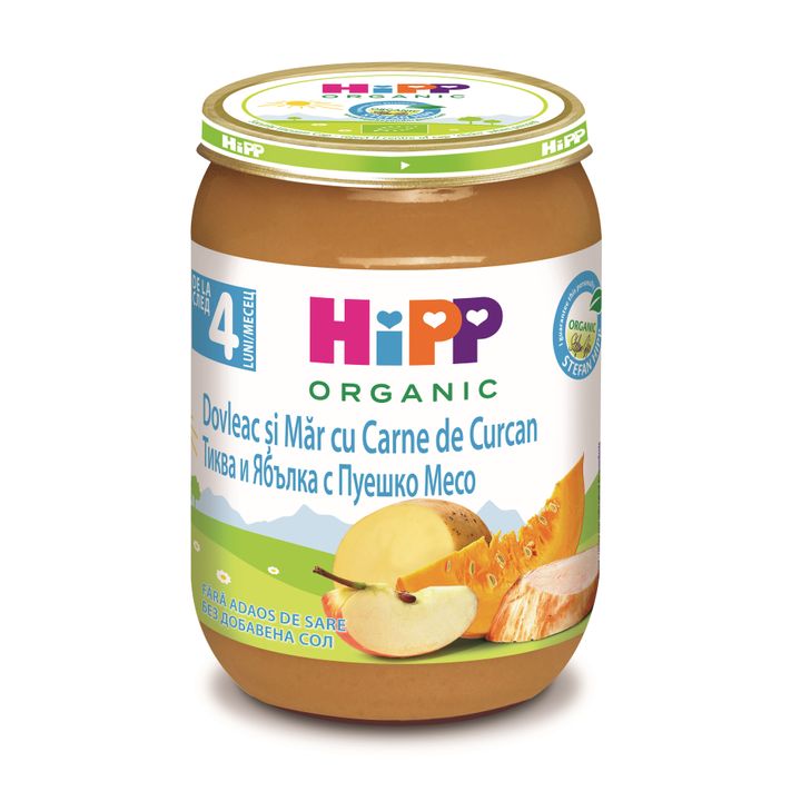 Hipp Био пюре тиква и ябълка с пуешко месо за деца над 4 месеца x190 ...