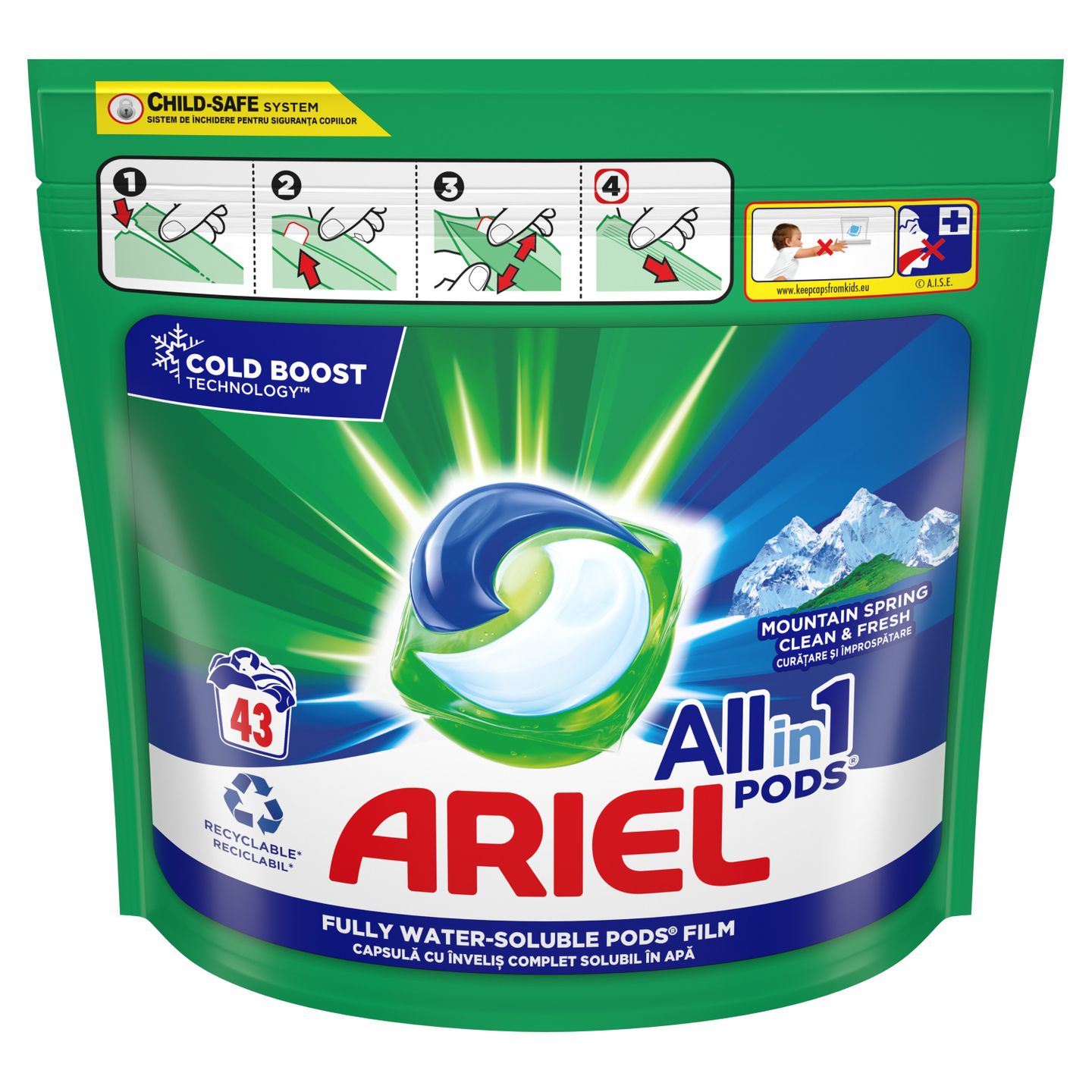 Ariel All in 1 Mountain Spring Гел капсули за пране 43 броя x25.2 грама