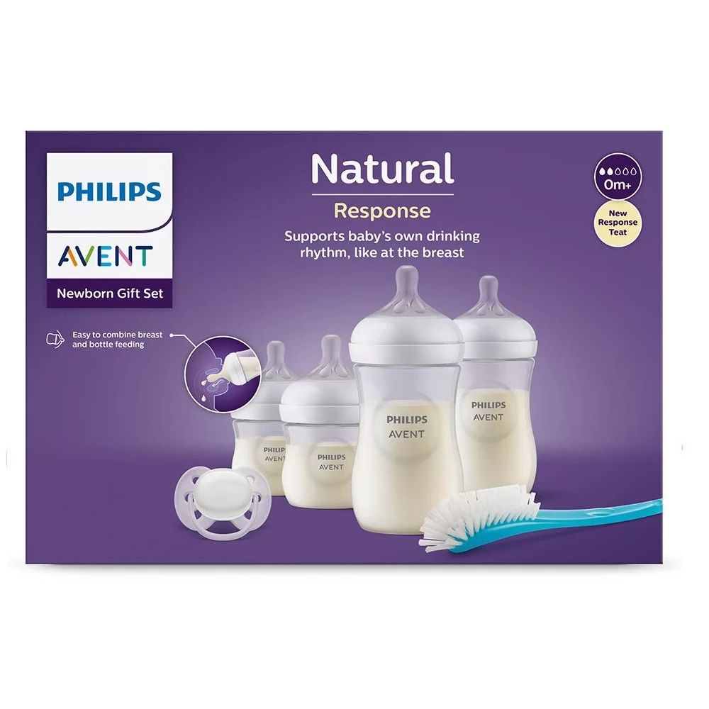 Avent Natural Response Комплект за новородено с 4 шишета за хранене и биберони, залъгалка Ultra ...