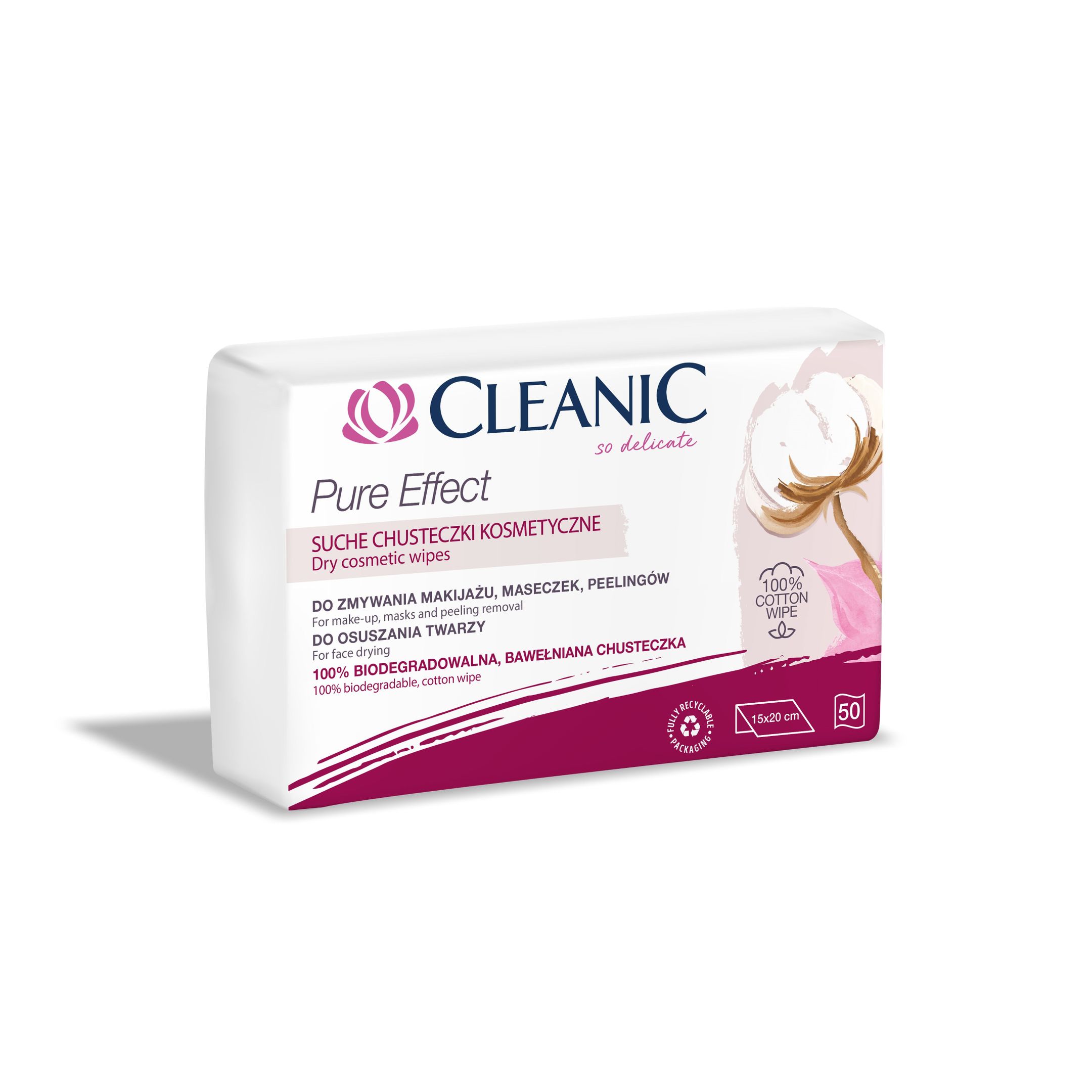 Cleanic Pure Effect Козметични сухи кърпи x50 броя