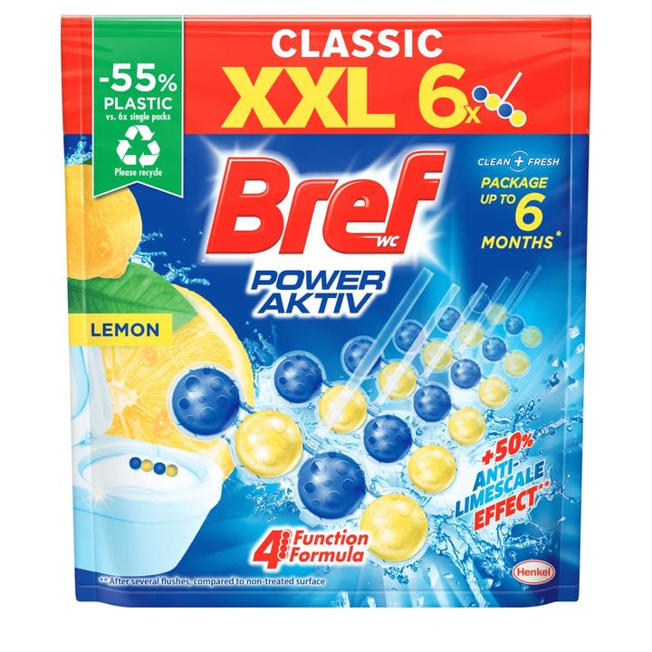 Bref Power Active Твърдо тоалетно блокче с аромат на лимон x6 броя