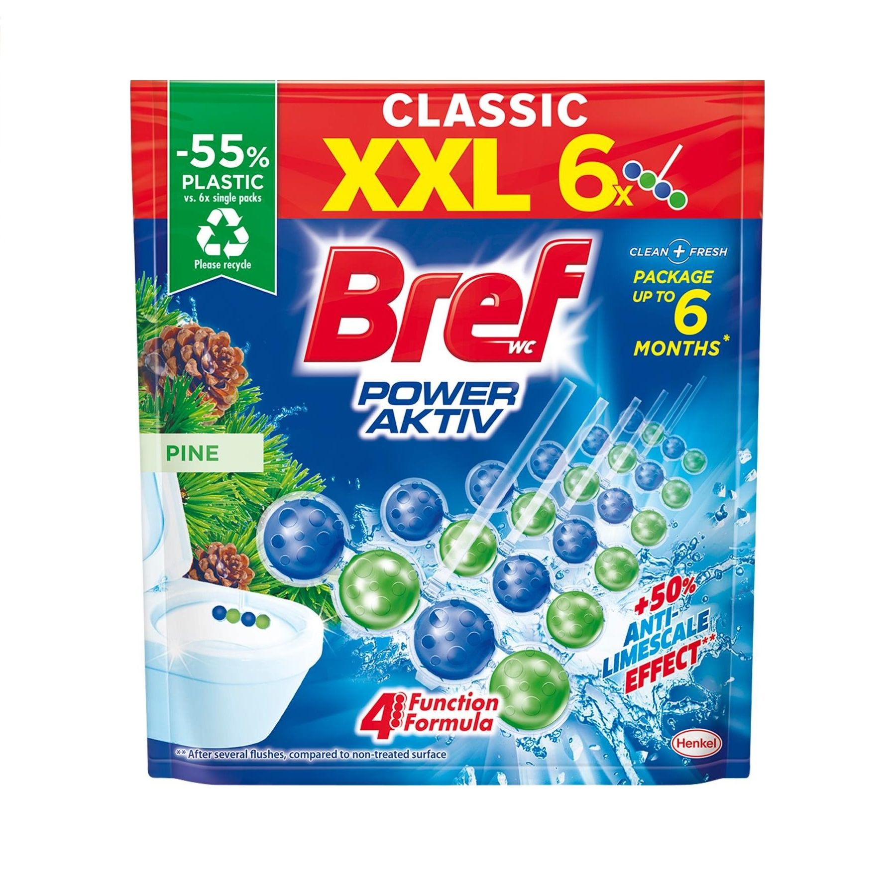 Bref Power Active Твърдо тоалетно блокче с аромат на бор x6 броя