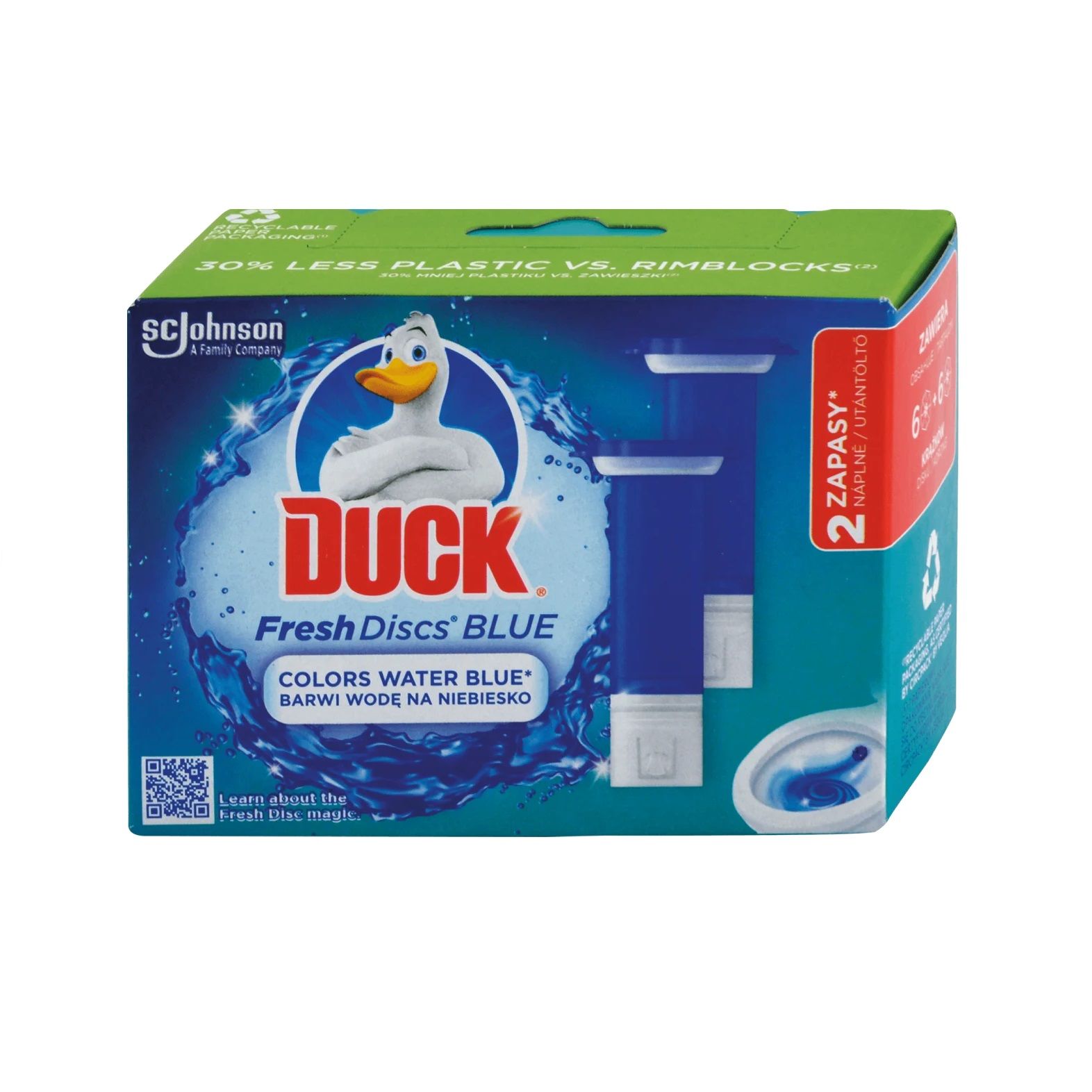 Duck Fresh Discs Blue Пълнител гел-диск за дозатор за тоалетна чиния x2 ...