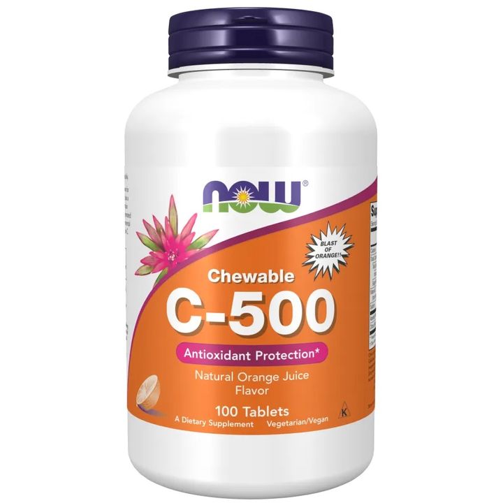 Витамин С-500 с портокалов вкус 500 mg х100 дъвчащи таблетки Now Foods