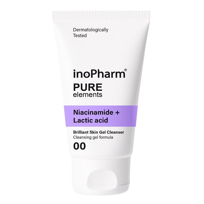InoPharm Pure Elements Почистващ гел за лице с ниацинамид и млечна ...