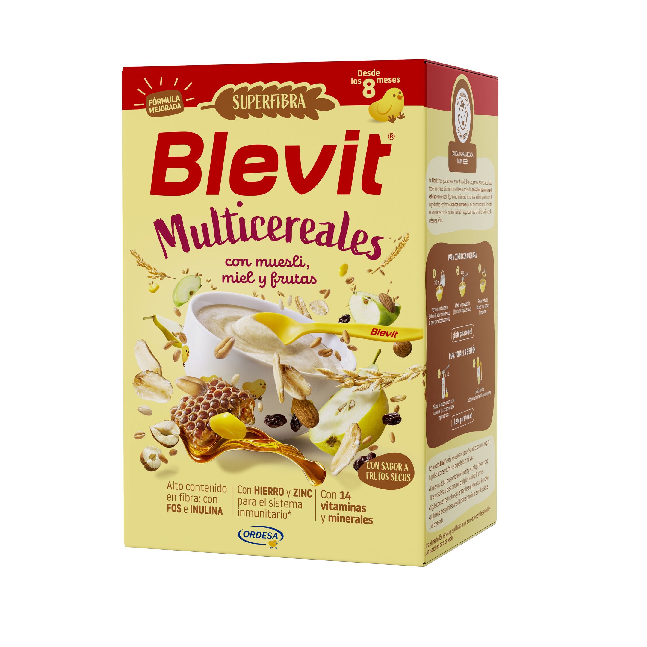 Blevit Superfiber Каша с мюсли, мед и плодове за деца от 8 месеца x500 ...