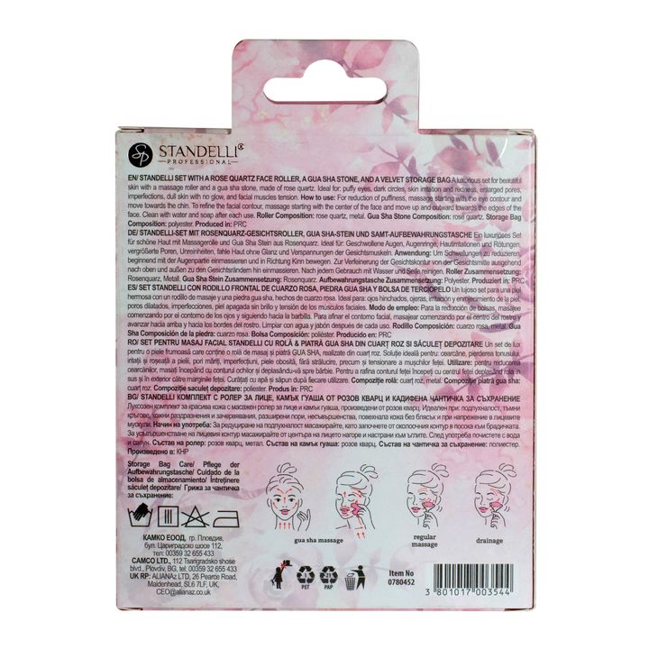 Standelli Kомплект ролер за лице и камък гуа ша от розов кварц - 0780452