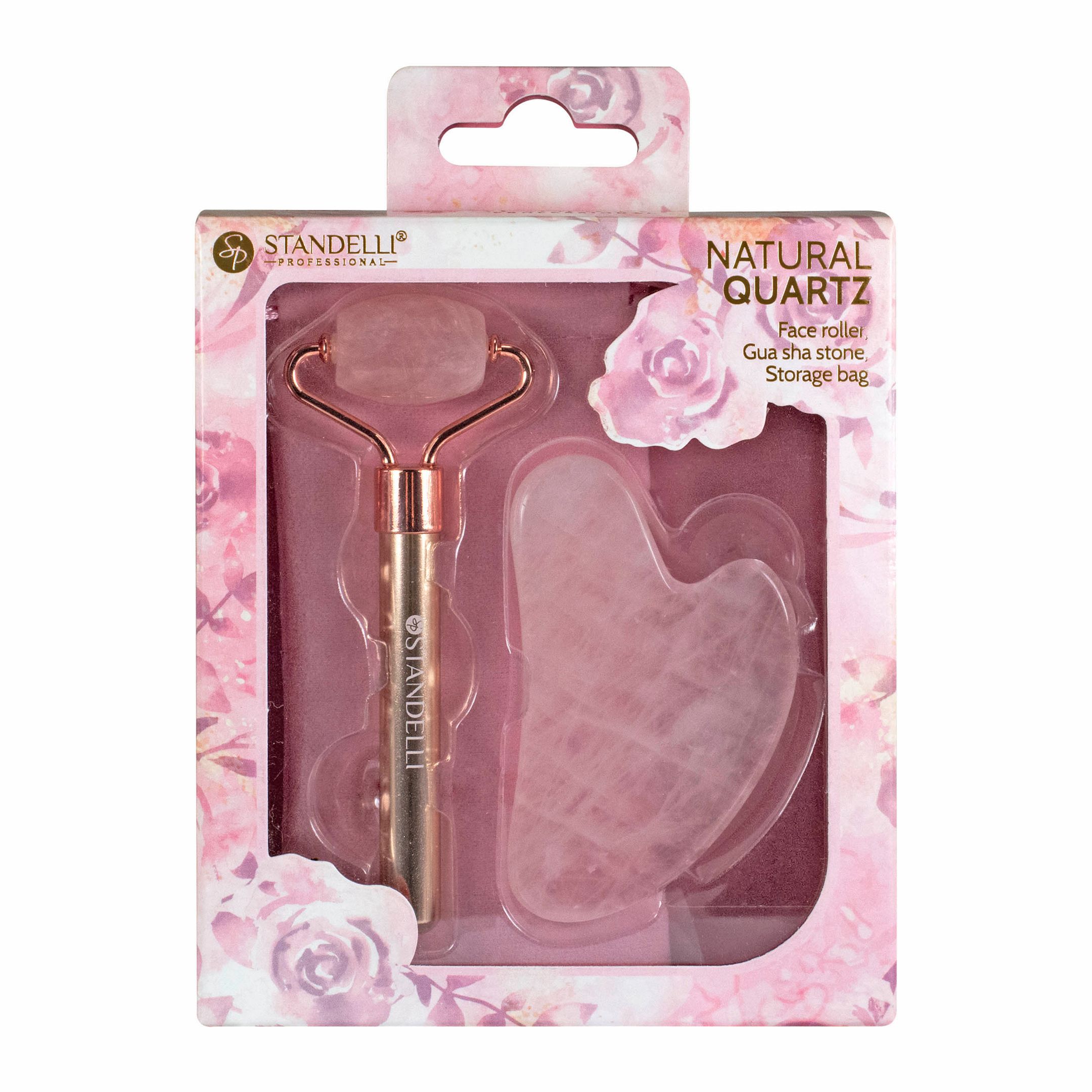Standelli Kомплект ролер за лице и камък гуа ша от розов кварц - 0780452