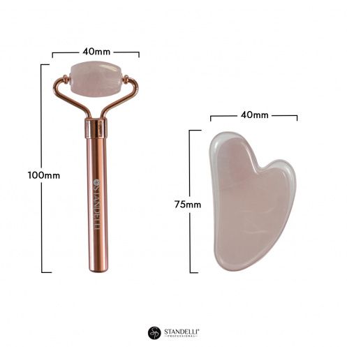 Standelli Kомплект ролер за лице и камък гуа ша от розов кварц - 0780452