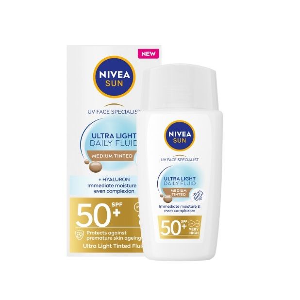 Nivea Sun Ultra Light Оцветен слънцезащитен флуид за лице SPF50+ x40 мл ...